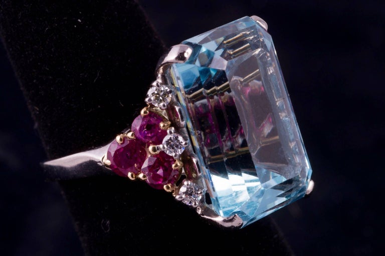 Beautiful Aquamarine and Ruby and Diamond Ring at 1stDibs