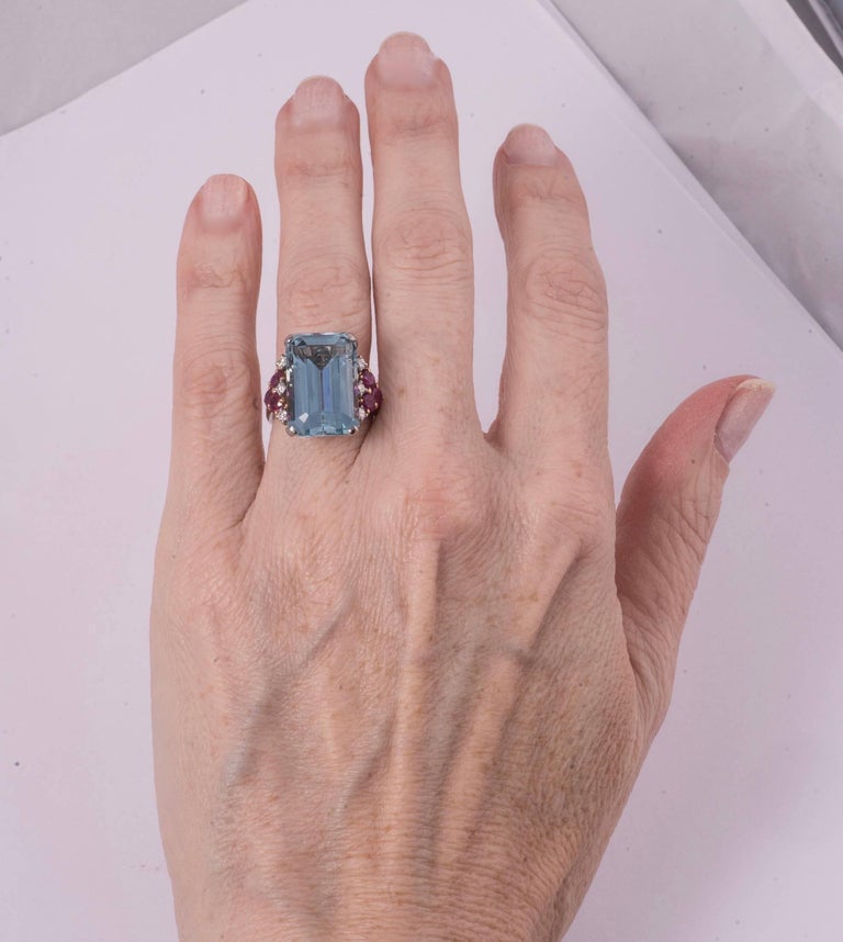 Beautiful Aquamarine and Ruby and Diamond Ring at 1stDibs