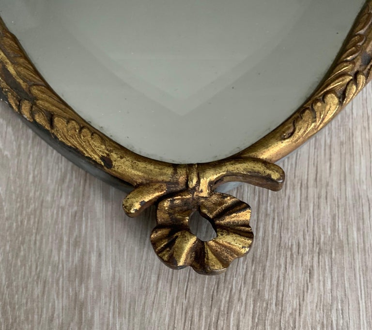 Beautiful and Beveled Wall Mirror in Gilt Bronze Frame w. Eternal Flame ...