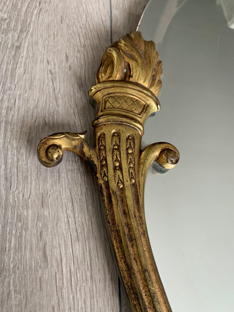 Beautiful and Beveled Wall Mirror in Gilt Bronze Frame w. Eternal Flame ...