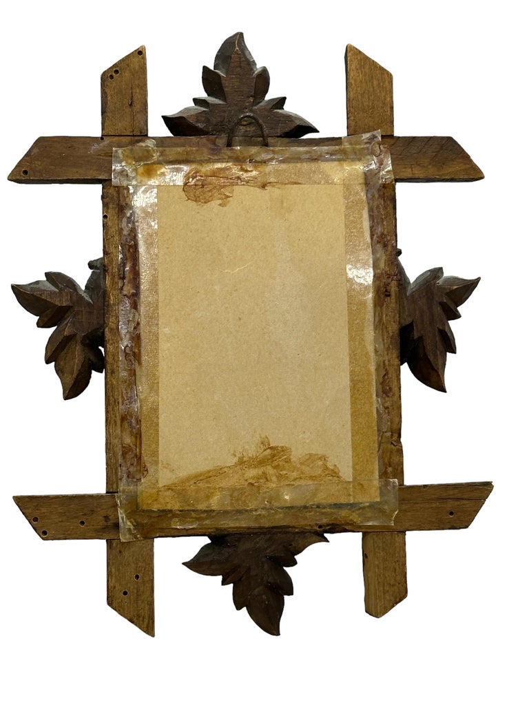 Beautiful Black Forest Frame Antique Folk Art with Cyclist Picture ...