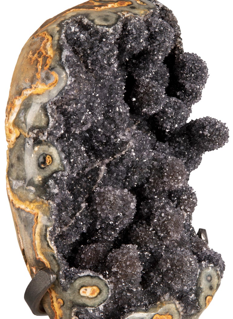 Beautiful Black Galaxy Stalactites with Druze Surrounded by Agate on ...