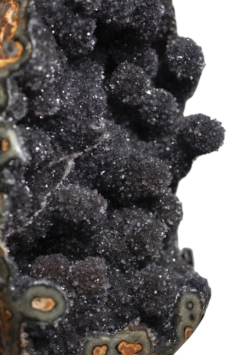 Beautiful Black Galaxy Stalactites with Druze Surrounded by Agate on ...