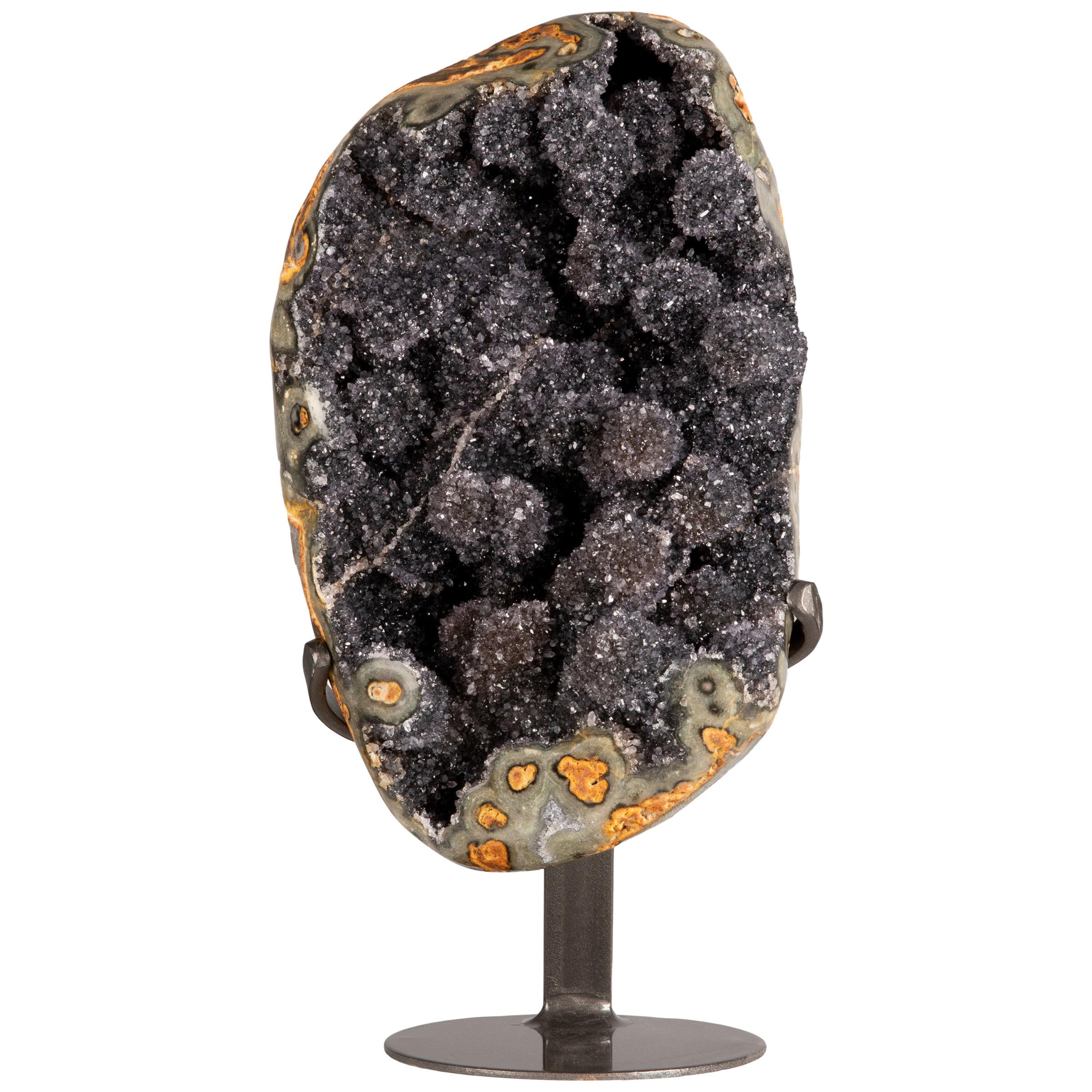 Beautiful Black Galaxy Stalactites with Druze Surrounded by Agate on ...