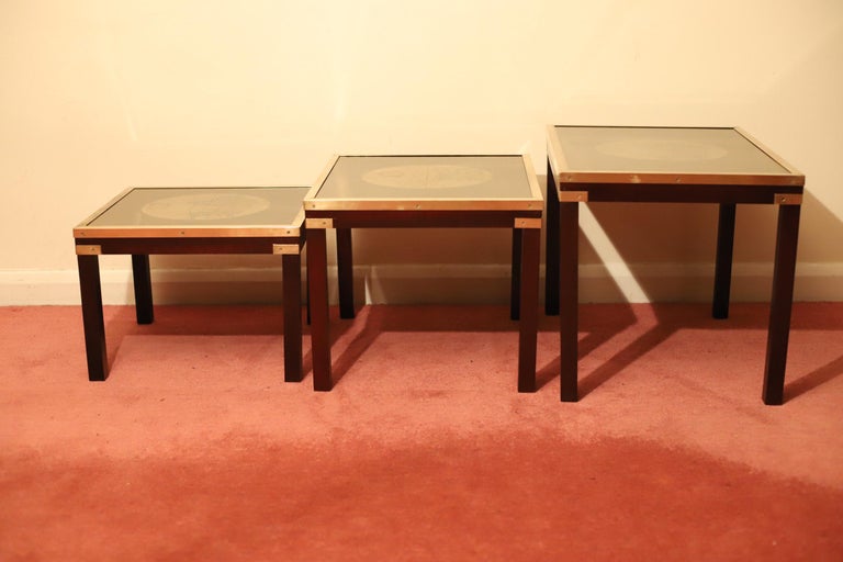 Beautiful Brass Bound Military Campaign Nesting Tables For Sale at 1stDibs
