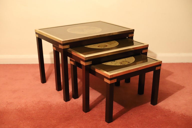 Beautiful Brass Bound Military Campaign Nesting Tables For Sale at 1stDibs