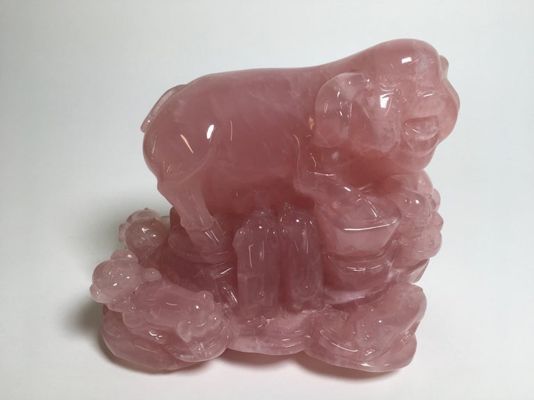 Beautiful Carved Rose Quartz Sculpture For Sale at 1stDibs