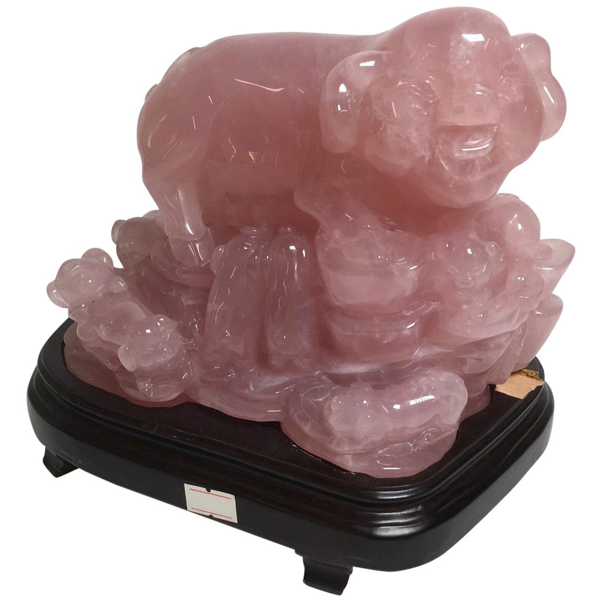 Beautiful Carved Rose Quartz Sculpture For Sale at 1stDibs