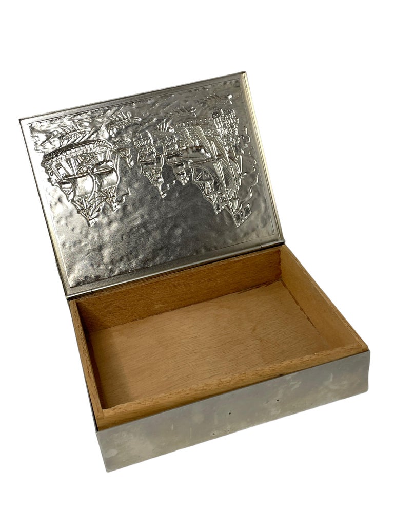 Beautiful Cigarette Cigar Box with Ship Scene, Vintage German at 1stDibs