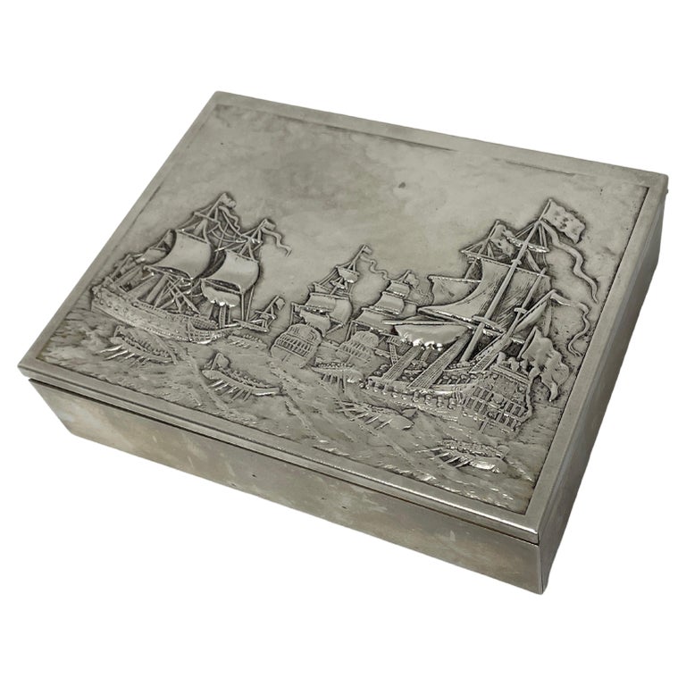 Beautiful Cigarette Cigar Box with Ship Scene, Vintage German at 1stDibs
