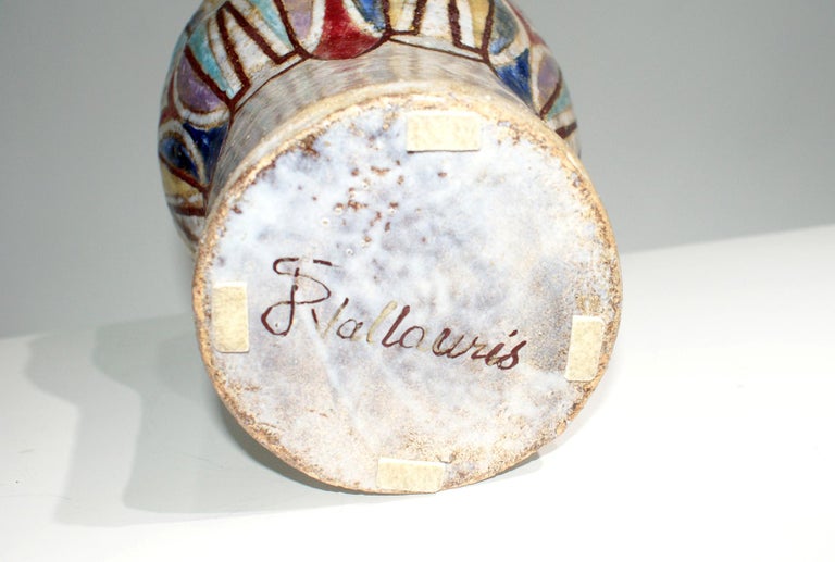 Beautiful Colored Ceramic Vase Signed “Vallauris”, circa 1950s at 1stDibs