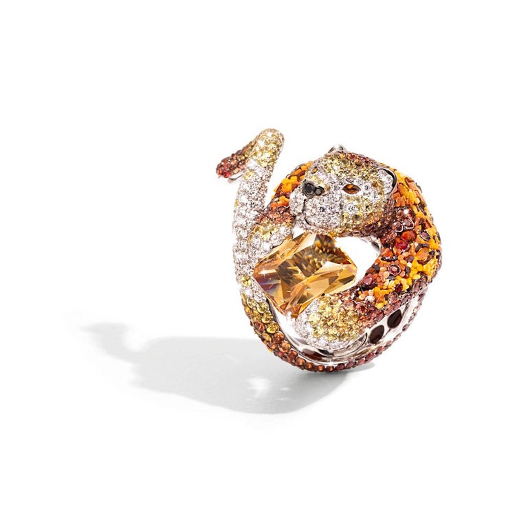Ring White Gold White and Black Diamonds Sapphires Quartz Topaz ...
