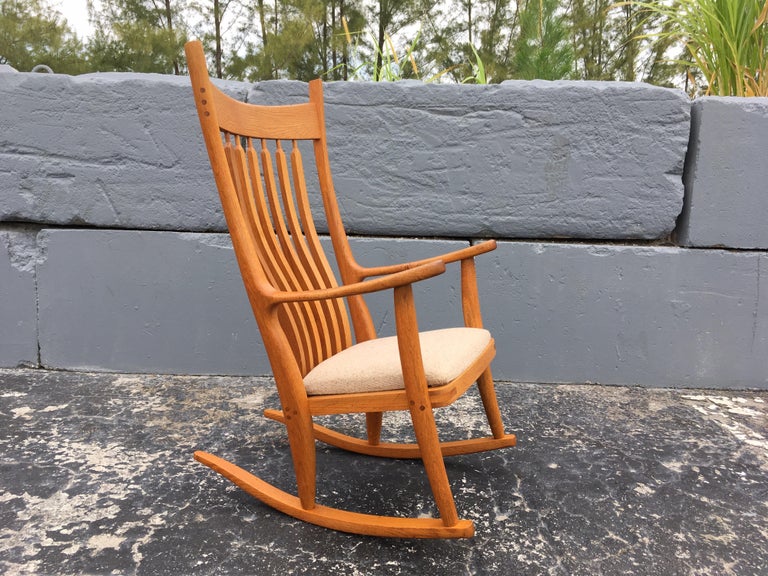 Beautiful Designer Craftsman Rocking Chair, White Oak, Fabric at 1stDibs