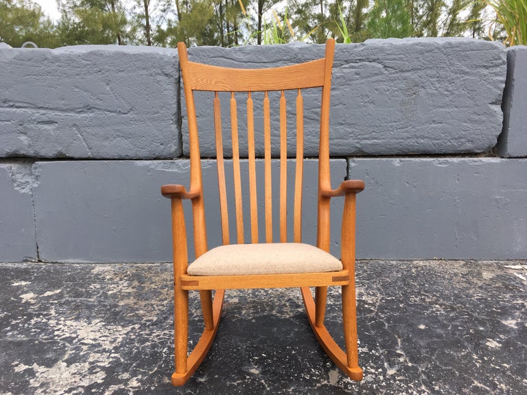 Beautiful Designer Craftsman Rocking Chair, White Oak, Fabric at 1stDibs