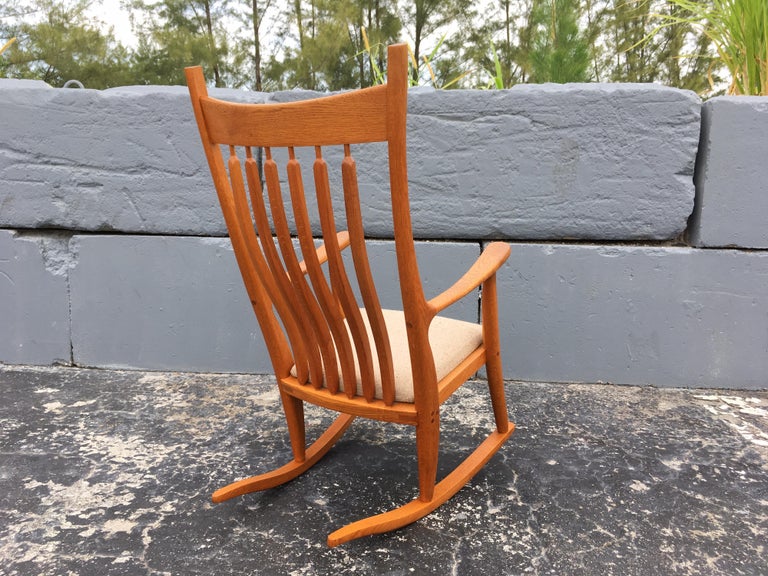 Beautiful Designer Craftsman Rocking Chair, White Oak, Fabric at 1stDibs