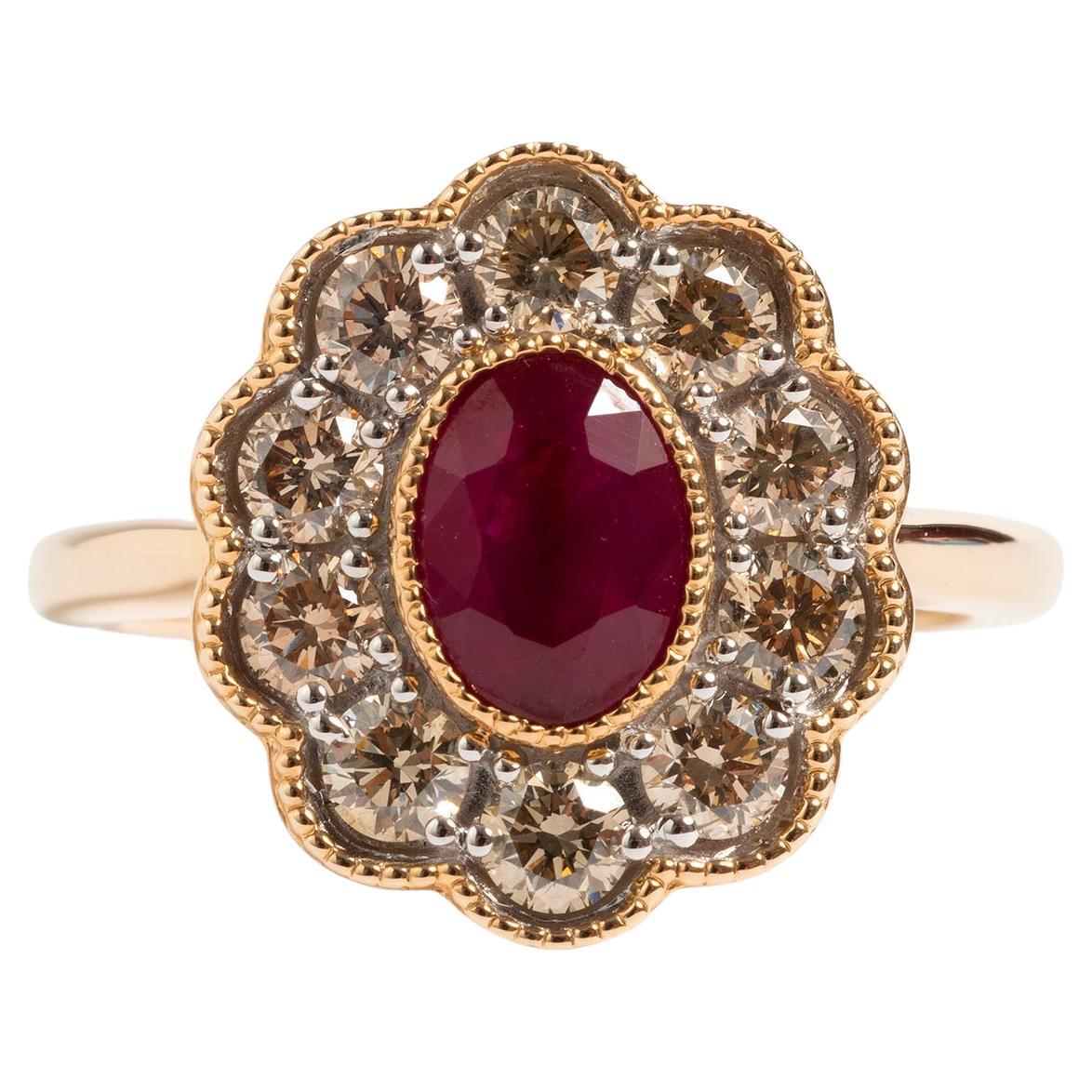 Beautiful Ruby and Diamond Cluster Ring, 18 Carat White Gold For Sale ...