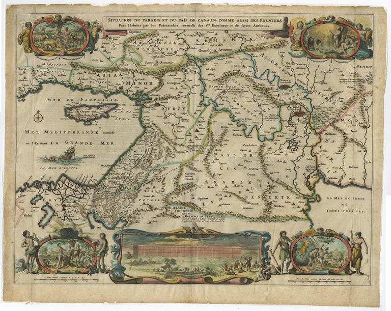 Beautiful Early Map of Region Around Canaan and Paradise with Bible ...