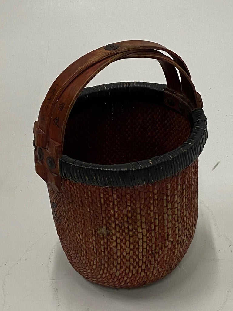 Beautiful Earthy Chinese Woven Rattan Market Basket For Sale at 1stDibs