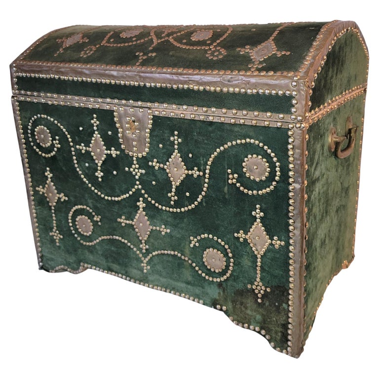 Beautiful Emerald Green Velvet Dome Top Trunk at 1stDibs
