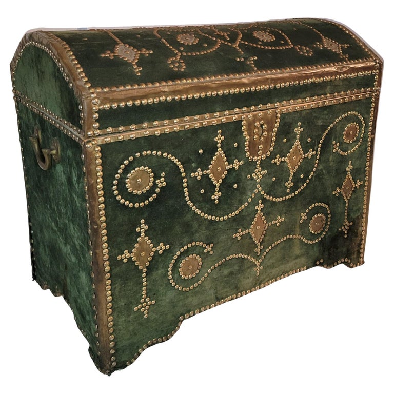 Beautiful Emerald Green Velvet Dome Top Trunk at 1stDibs