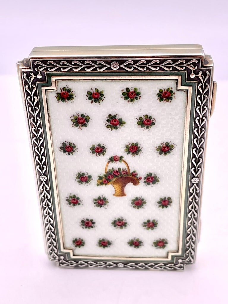 Beautiful Enamel and Sterling Hinged Box For Sale at 1stDibs