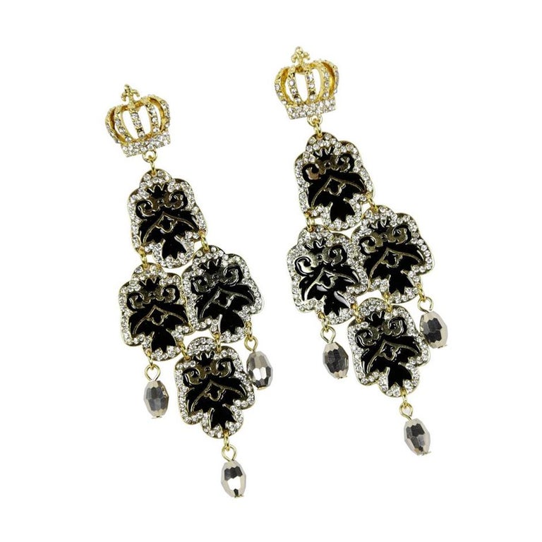 Beautiful Faux Diamond Crown Dangle Runway Earrings For Sale at 1stDibs