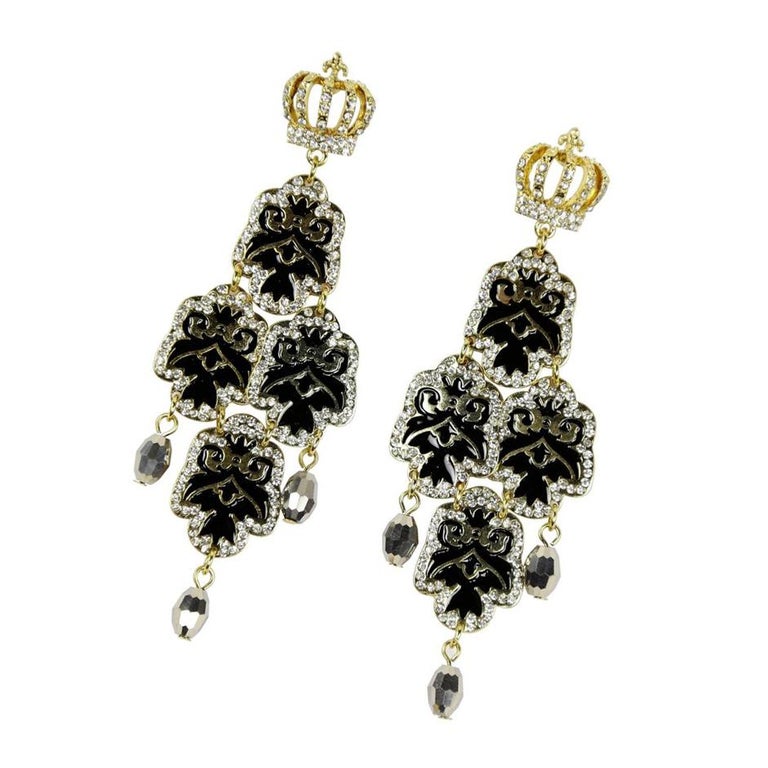 Beautiful Faux Diamond Crown Dangle Runway Earrings For Sale at 1stDibs