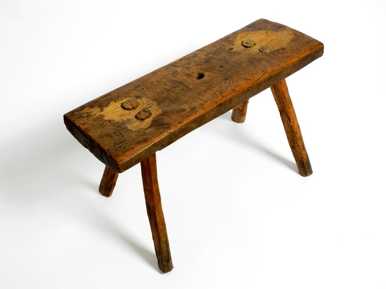 Beautiful Four-Legged Mid Century Solid Wood Stool with a Gorgeous ...