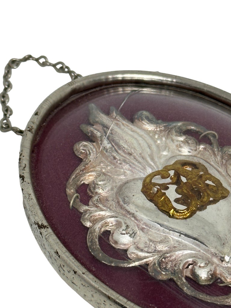 Beautiful Framed Silver Sacred Heart Ex Voto Monogramed, Antique ...