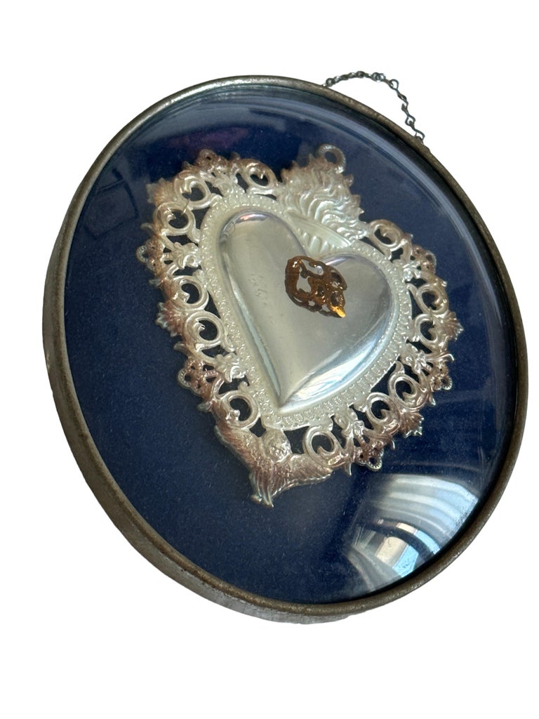 Beautiful Framed Silver Sacred Heart Ex Voto Monogramed, Antique ...