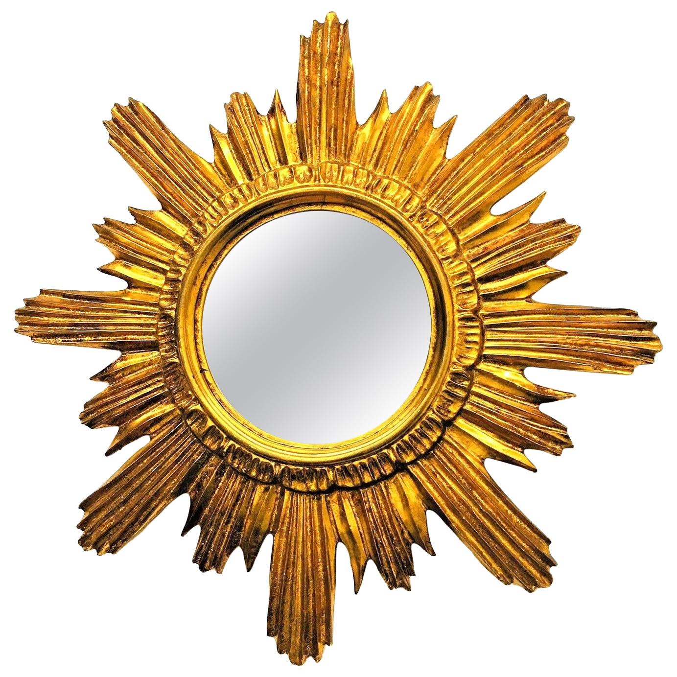 Extra Large Carved Wooden Brutalist Sunburst or Starburst Mirror, 1960s ...