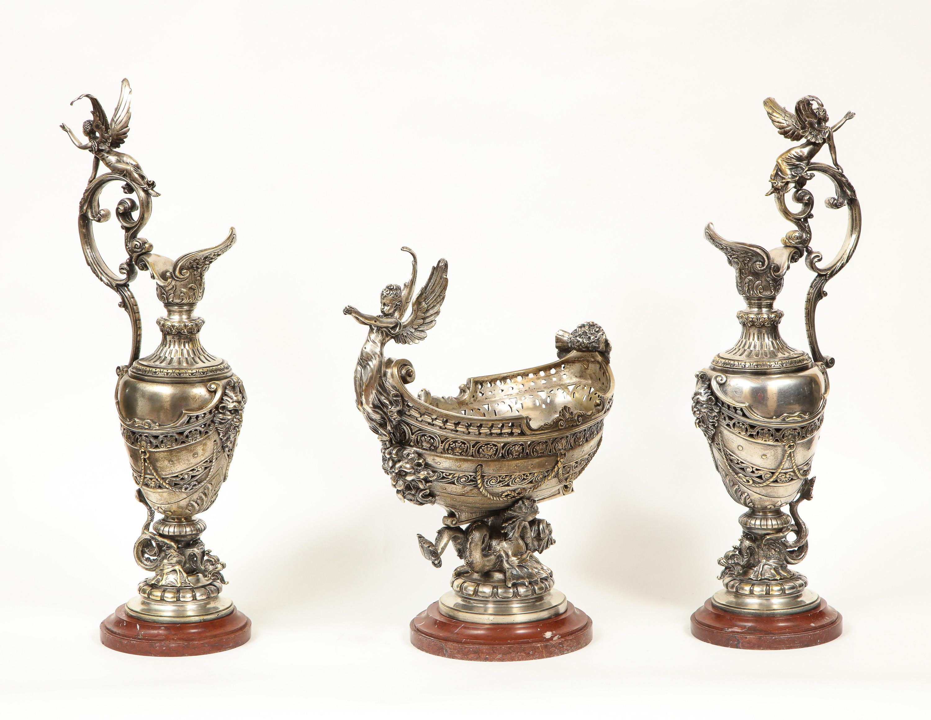 Beautiful French Three-Piece Silvered Bronze Table Garniture, 19th ...