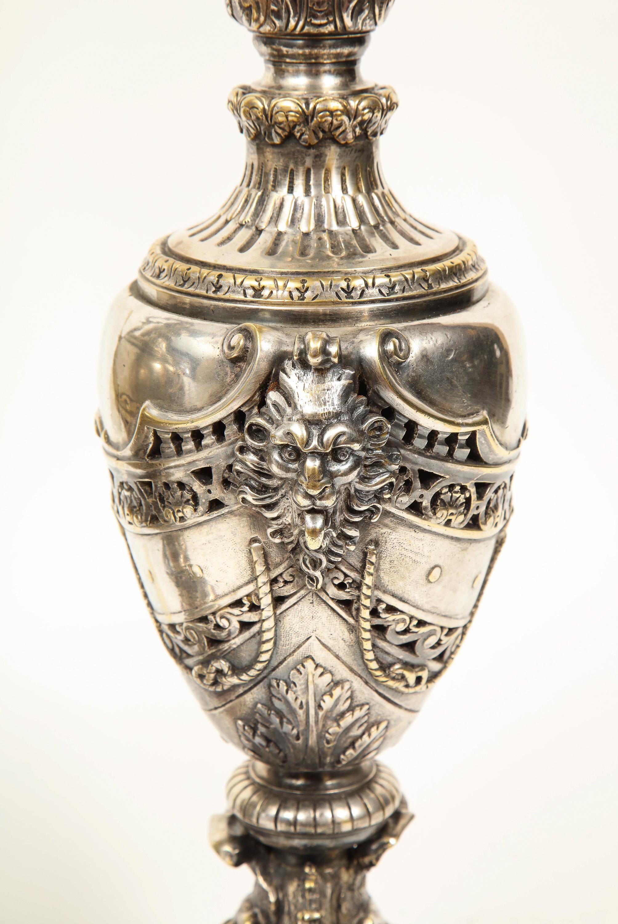 Beautiful French Three-Piece Silvered Bronze Table Garniture, 19th ...