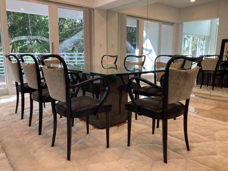 Beautiful Goatskin Dining Table with Glass Top, Brass For Sale at 1stDibs