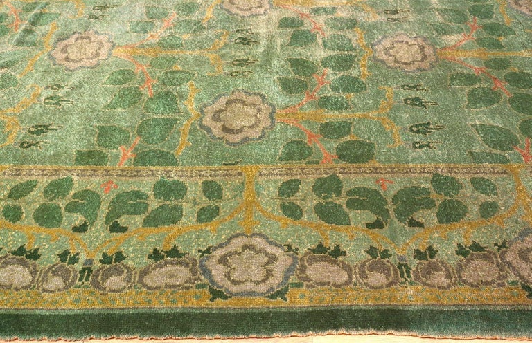 Beautiful Green Background Antique Arts and Crafts Donegal Irish Rug at ...