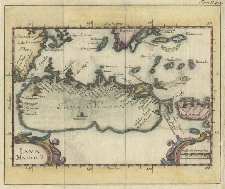 Beautiful Hand-Coloured Miniature Map of the Island of Java, Indonesia ...