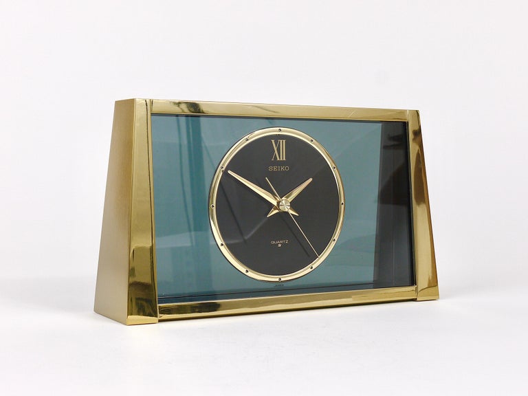 Beautiful Hollywood Regency Brass "See-Through" Table Clock, Seiko ...