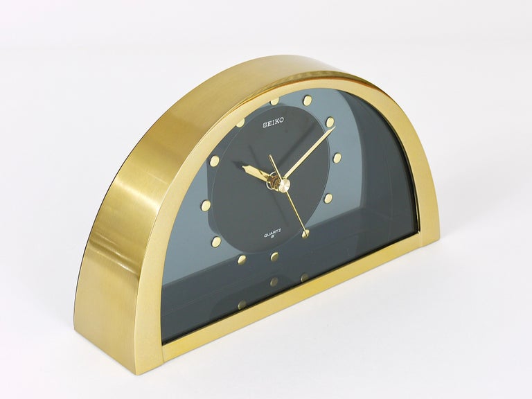 Beautiful Hollywood Regency Brass Table Clock, Seiko, 1980s at 1stDibs