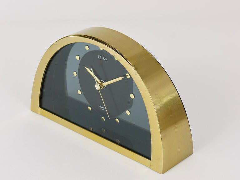 Beautiful Hollywood Regency Brass Table Clock, Seiko, 1980s at 1stDibs