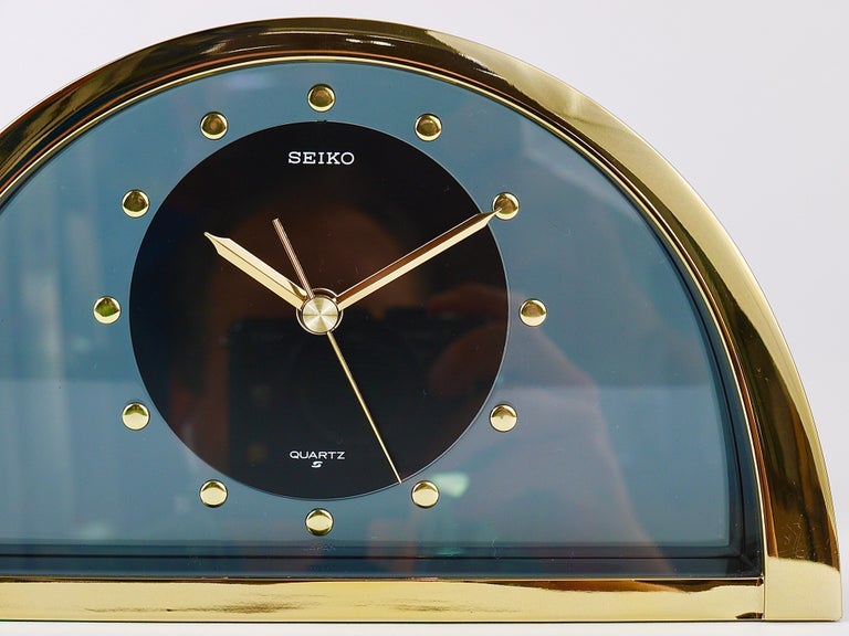 Beautiful Hollywood Regency Brass Table Clock, Seiko, 1980s at 1stDibs