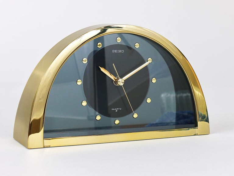 Beautiful Hollywood Regency Brass Table Clock, Seiko, 1980s at 1stDibs