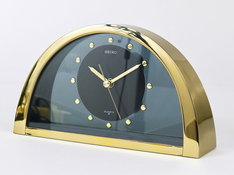 Beautiful Hollywood Regency Brass Table Clock, Seiko, 1980s at 1stDibs