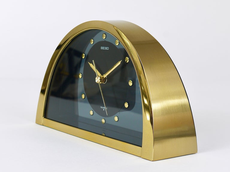Beautiful Hollywood Regency Brass Table Clock, Seiko, 1980s at 1stDibs