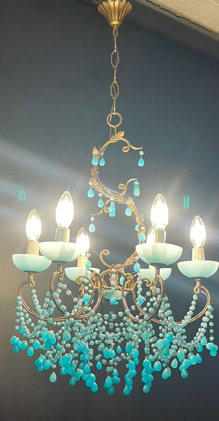 Beautiful Italian Aqua Opaline Blue Chandelier, circa 1930s For Sale at ...