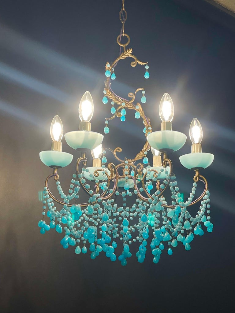 Beautiful Italian Aqua Opaline Blue Chandelier, circa 1930s For Sale at ...