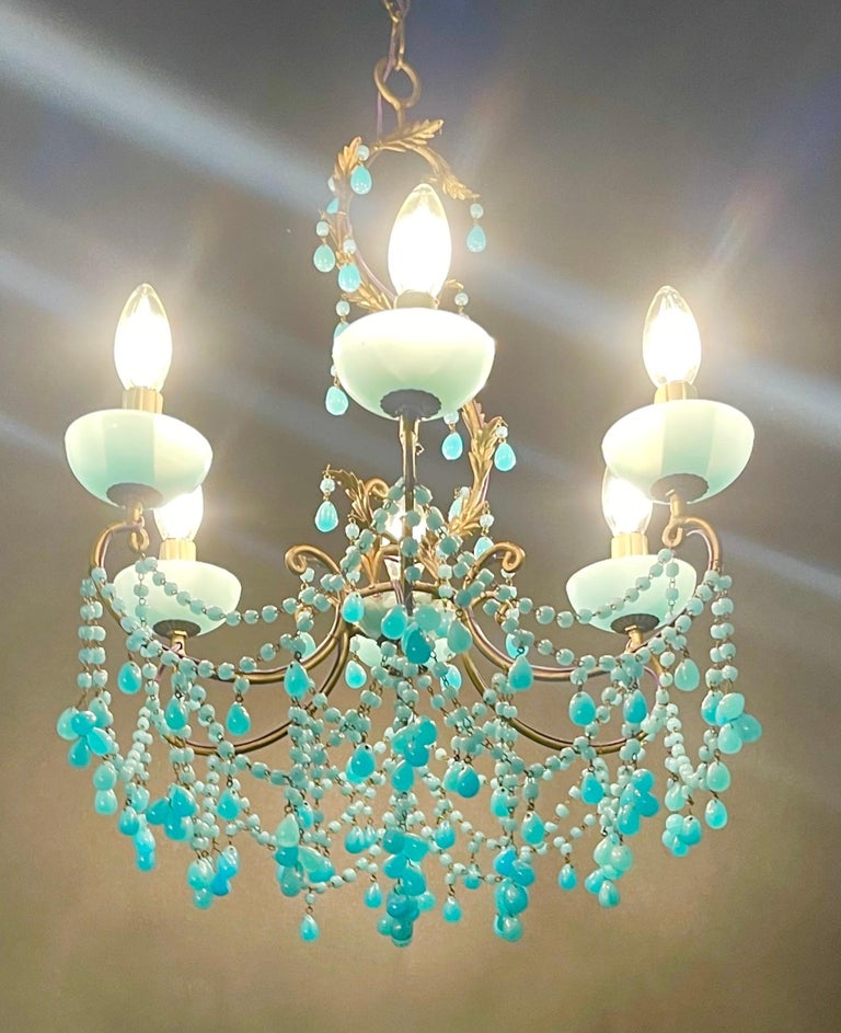 Beautiful Italian Aqua Opaline Blue Chandelier, circa 1930s For Sale at ...