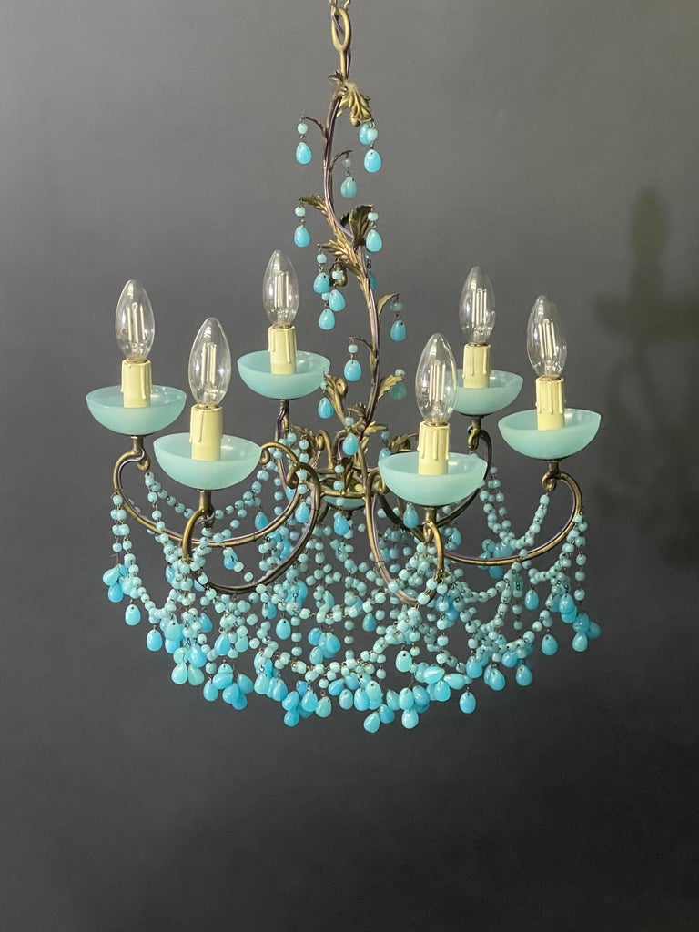 Beautiful Italian Aqua Opaline Blue Chandelier, circa 1930s For Sale at ...