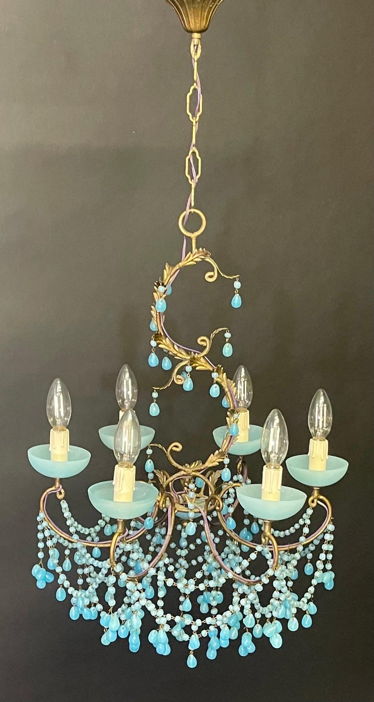 Beautiful Italian Aqua Opaline Blue Chandelier, circa 1930s For Sale at ...