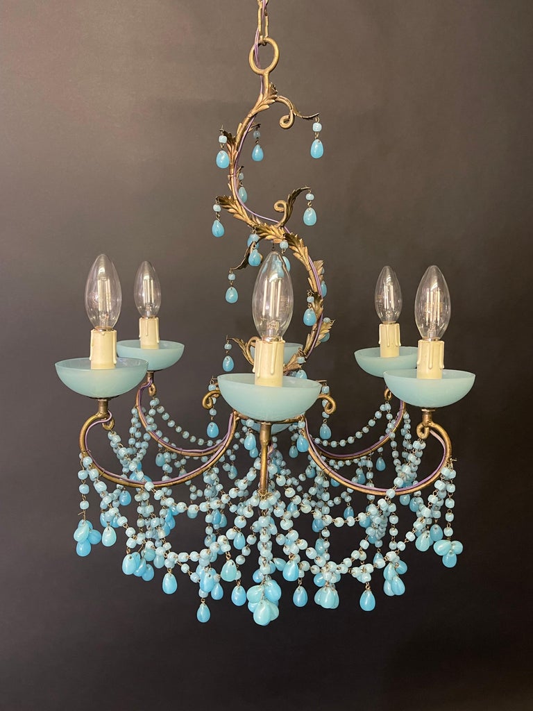 Beautiful Italian Aqua Opaline Blue Chandelier, circa 1930s For Sale at ...
