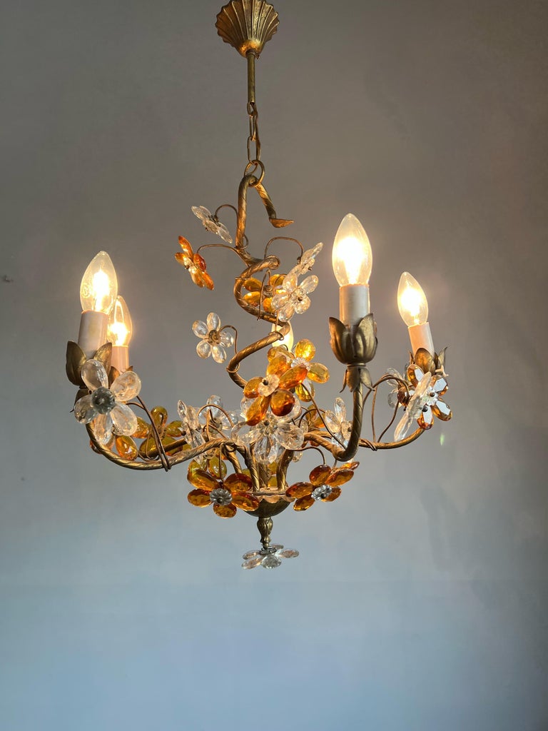 Beautiful Italian Design Murano Glass Flower 4 Light Gilt Tole Pendant ...